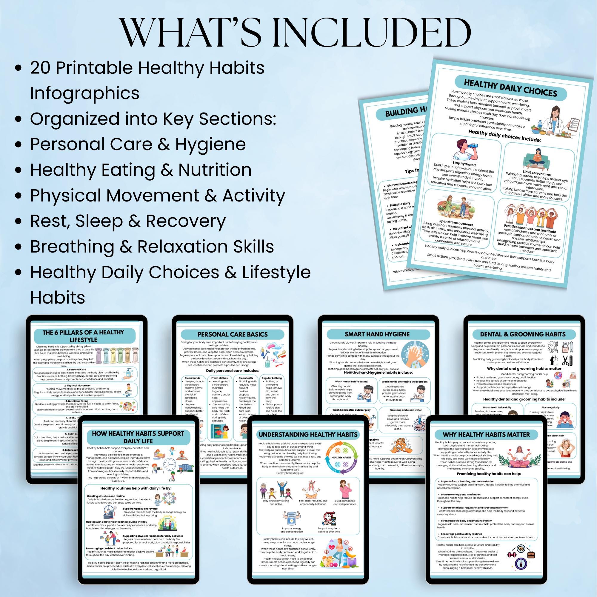 Healthy Habits Printable | Daily Routine & Wellness Infographics | Kids ...