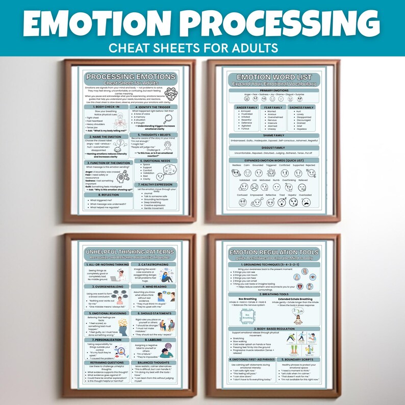 Emotion Processing Cheat Sheets for Adults | Counseling Tool Printable ...