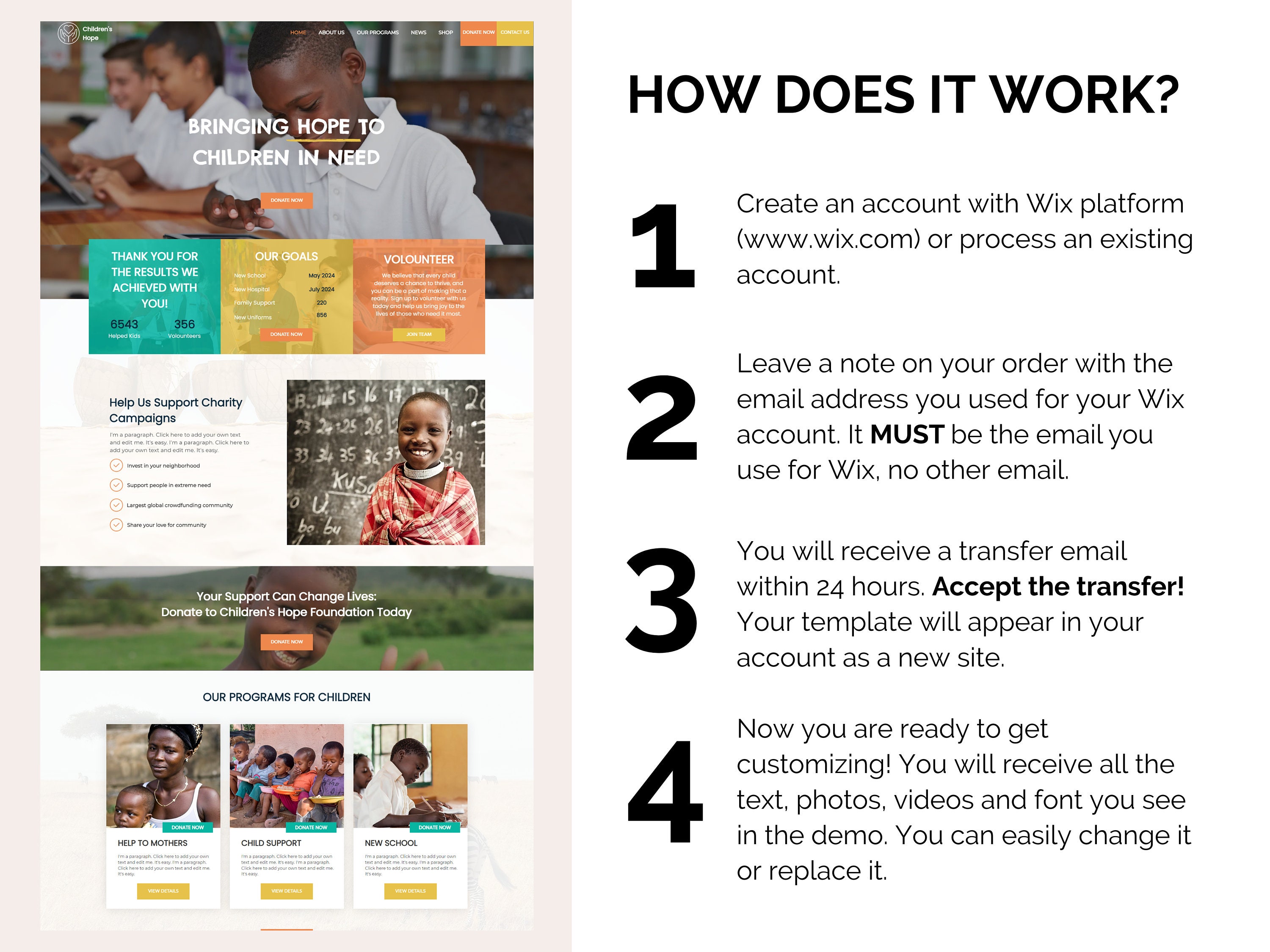 Children's Hope Non-profit Wix Website Template | Customizable NGO ...
