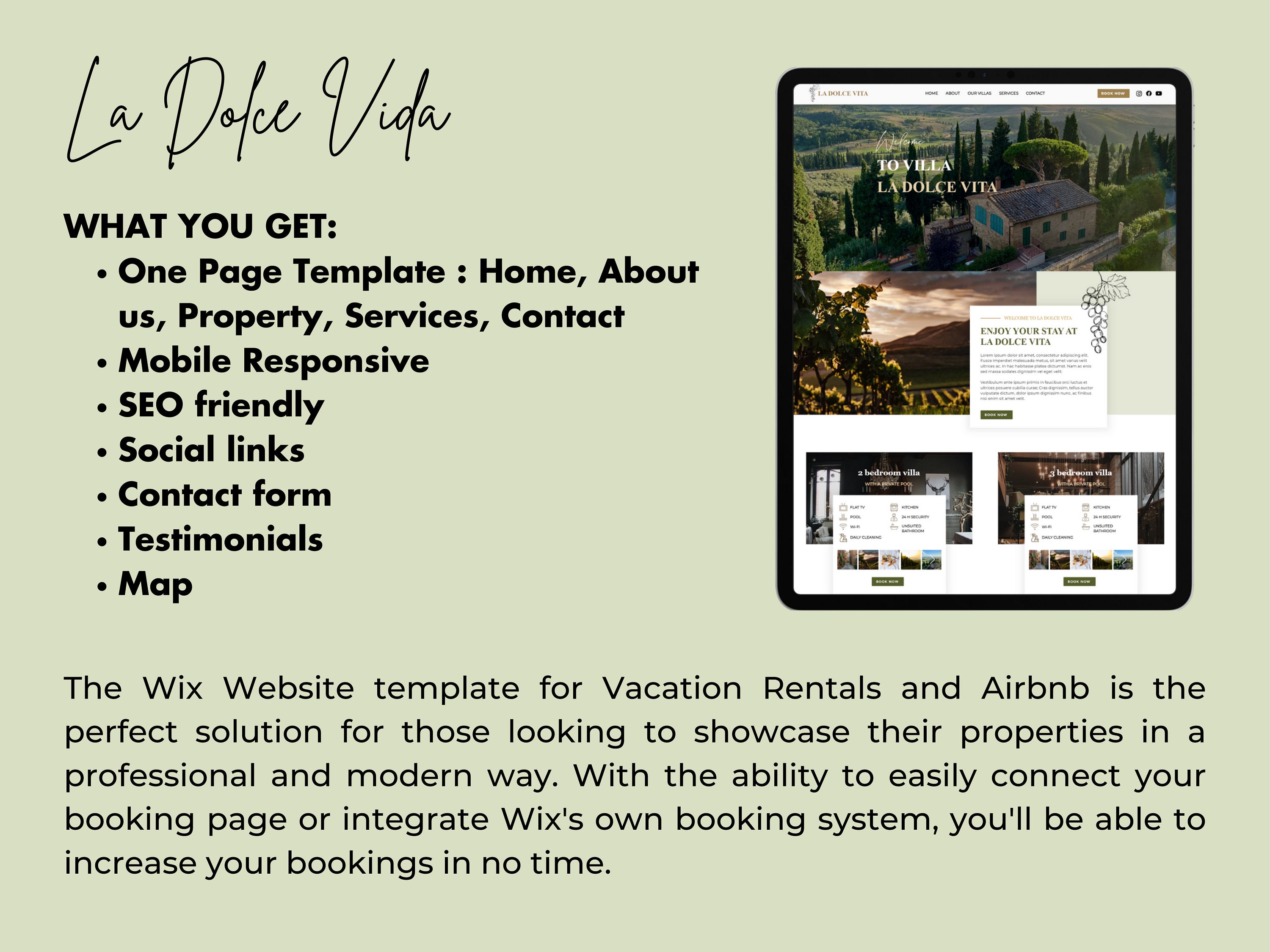 Modern Vacation Rental Wix Template Wix Website Design Theme Minimalist ...