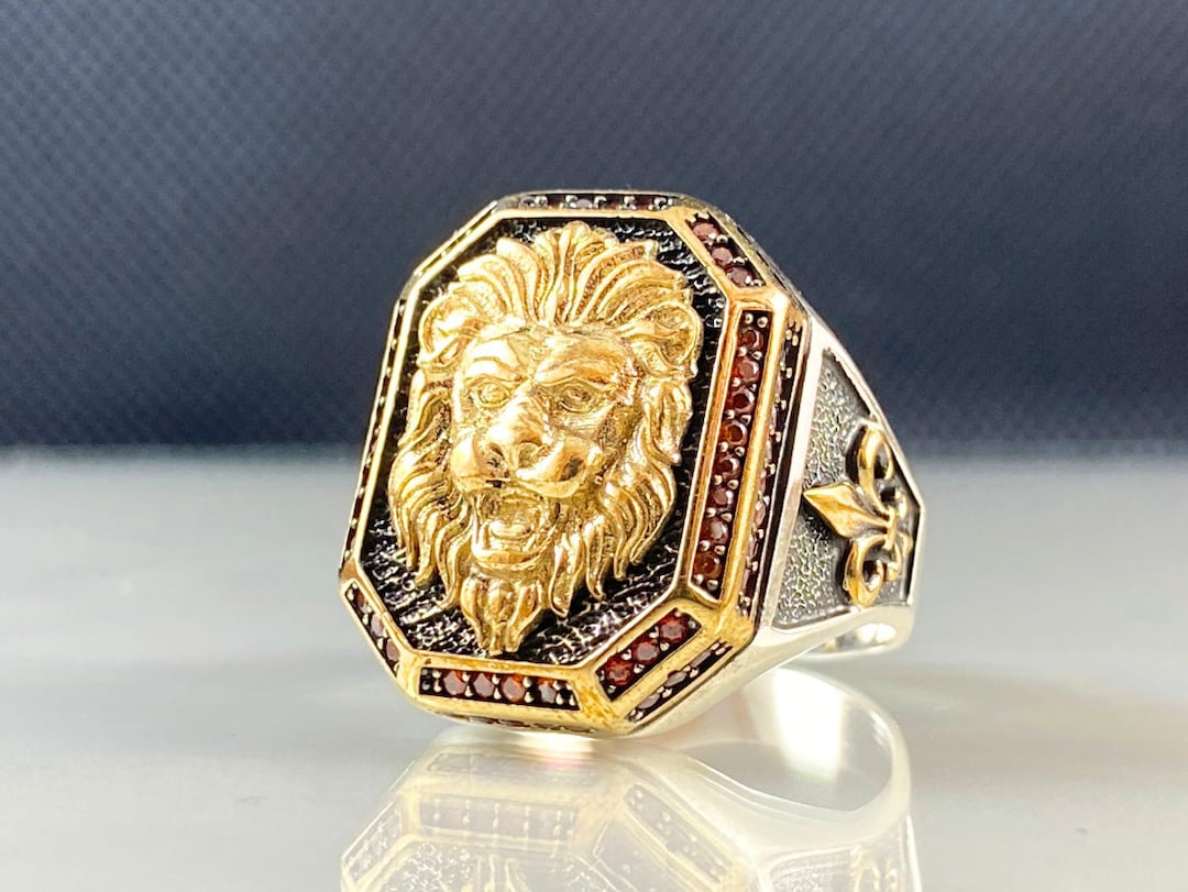 Lion Silver Men Ring, 925 Sterling Silver Lion Handmade Ring, Leo ...