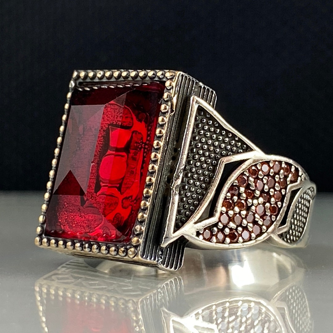 Ruby Rings for Men, Ruby Rings, Handmade Silver Ring, Turkish Handmade ...