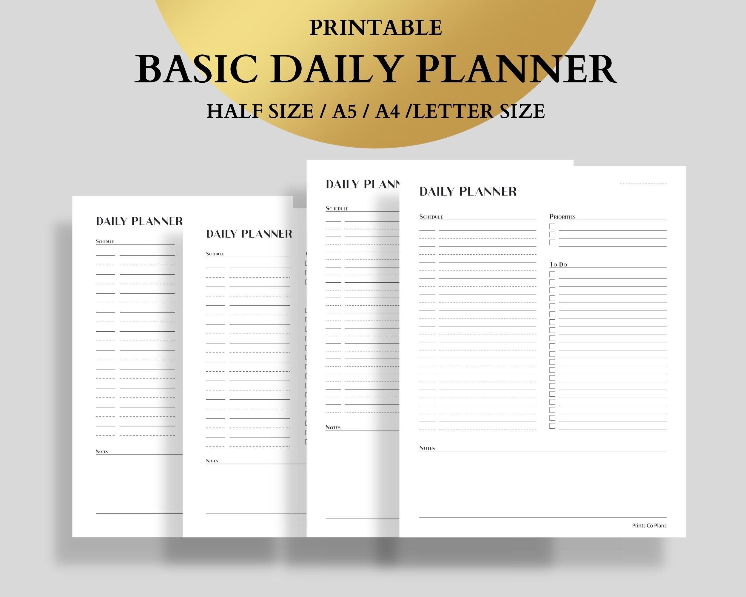 Basic Daily Planner Printable / Minimalist Daily Planner / Printable ...