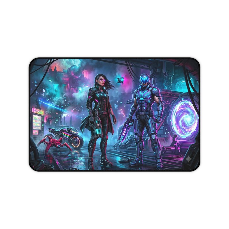 Buy Cyberpunk Warriors Desk Mat | Futuristic Cityscape Mousepad Online ...