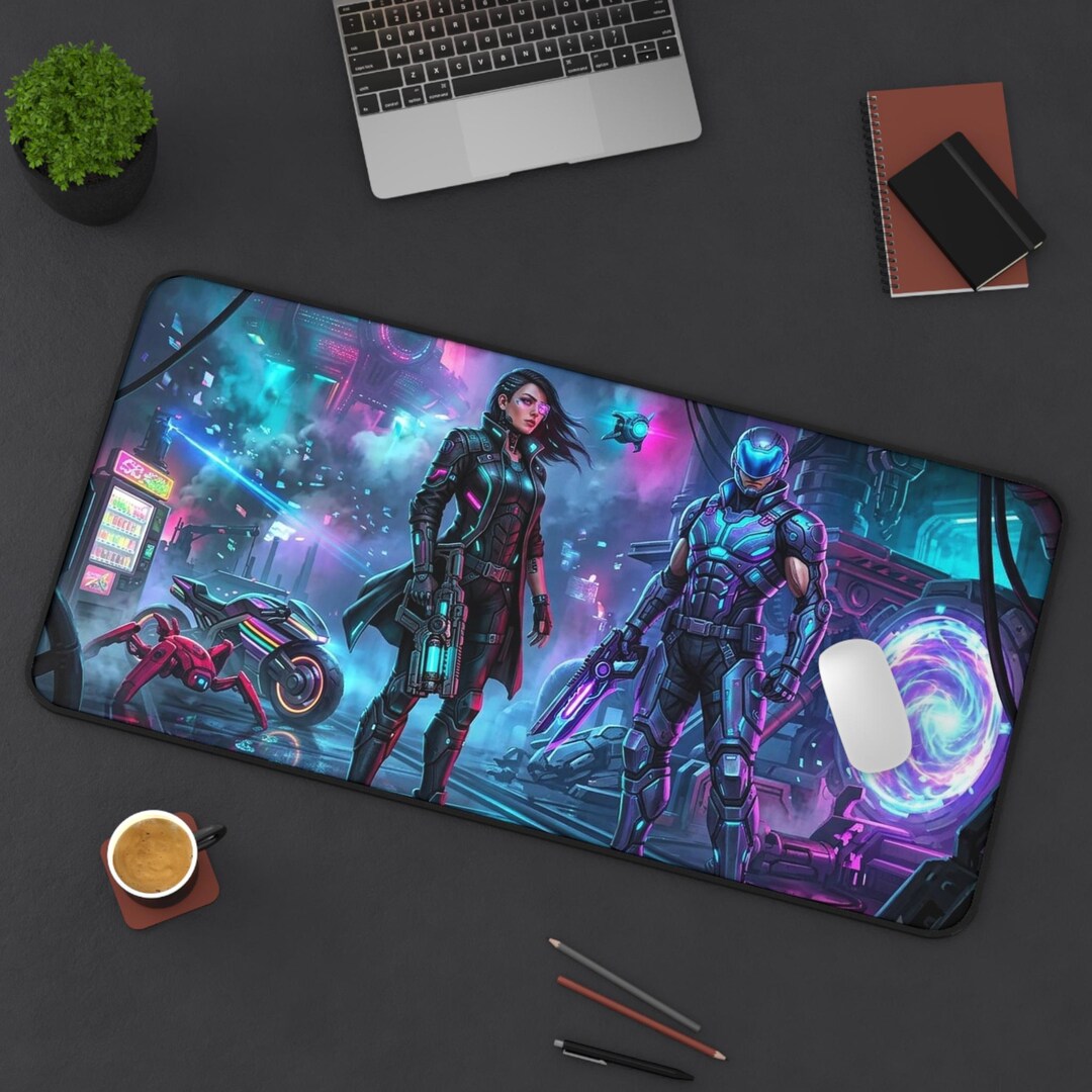 Buy Cyberpunk Warriors Desk Mat | Futuristic Cityscape Mousepad Online ...