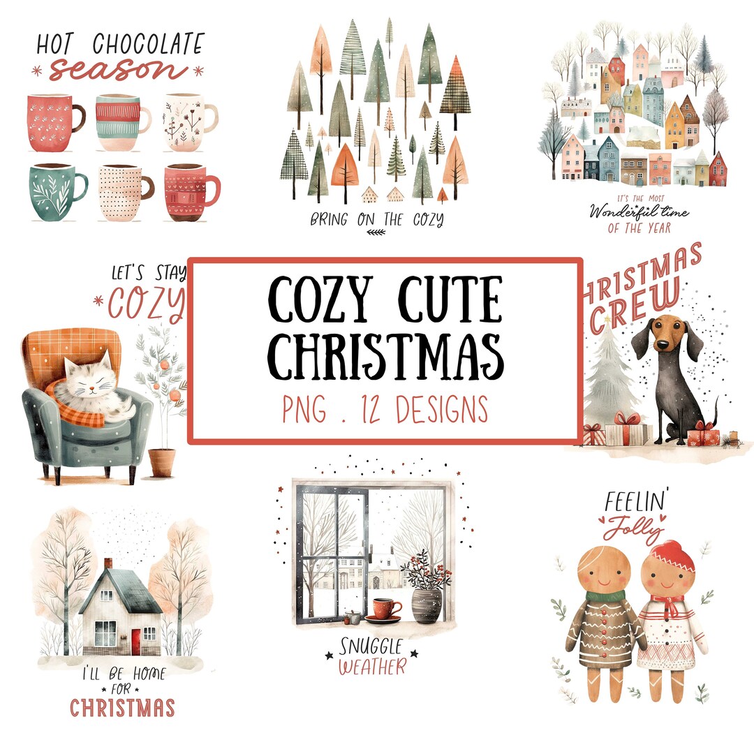 Cozy Cute Christmas PNG Download Watercolor Christmas Clipart Set ...