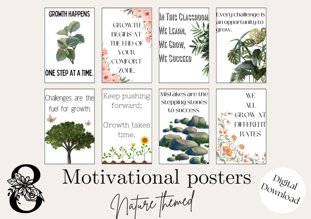 Motivational Classroom Poster Bundle, 8 Nature Themed Inspirational ...
