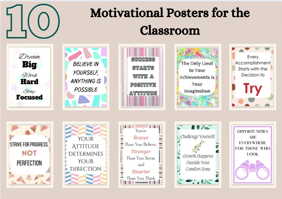 10 Motivational Classroom Posters. Digital Download Posters for ...
