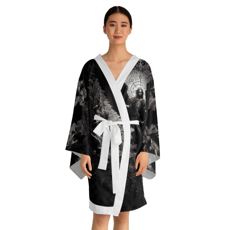 Gothic Kimono Robe, Angelic Gothic Long Sleeve Robe, Black and White ...