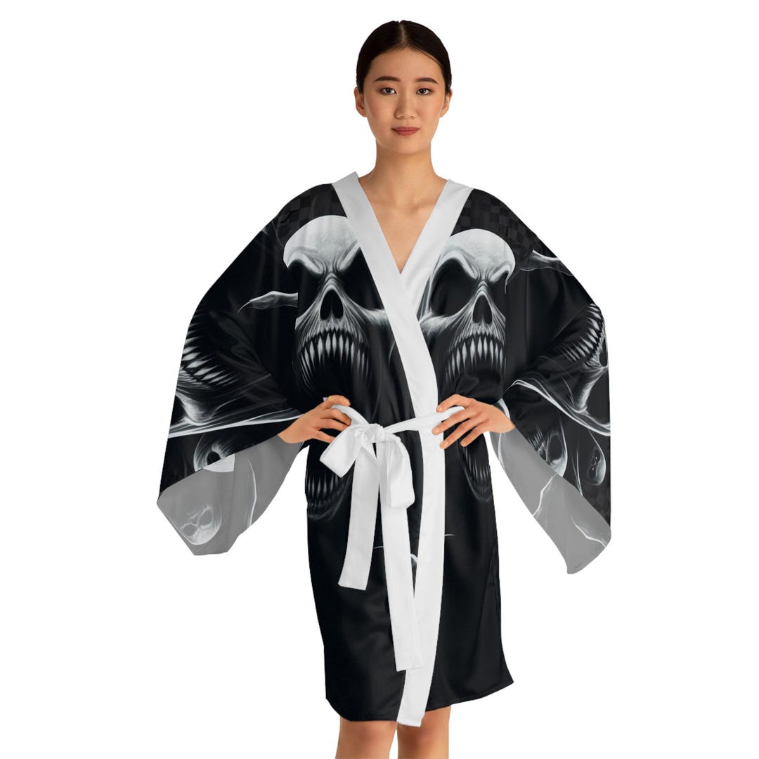 Long Sleeve Kimono Gothic Skull Women's Robe, Dark Horror Style ...