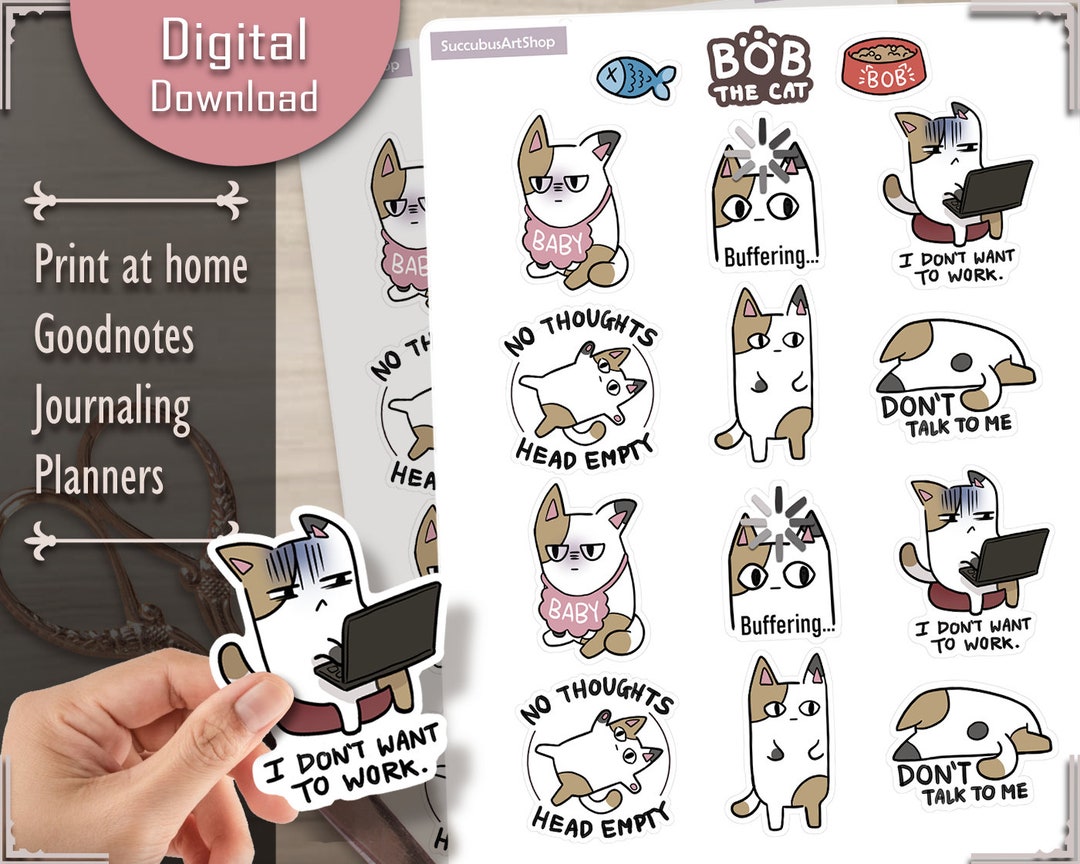 Grumpy Cat Printable Stickers | Digital Stickers | Goodnotes | Planner ...