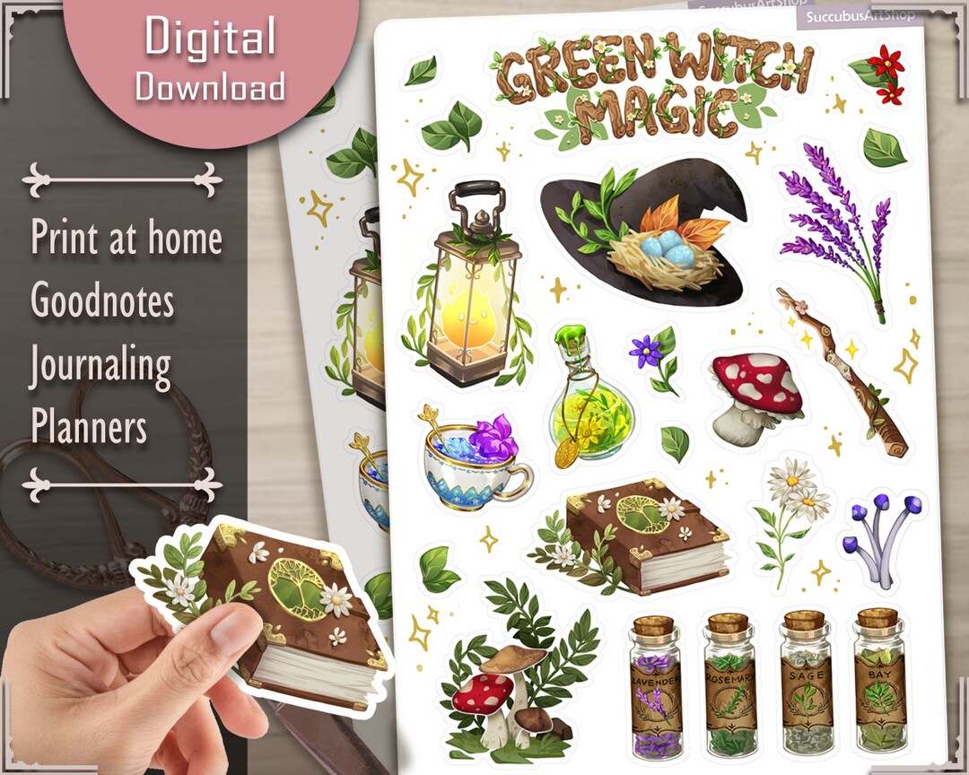 Printable Green Witch Stickers | Digital Stickers | Goodnotes | Planner ...