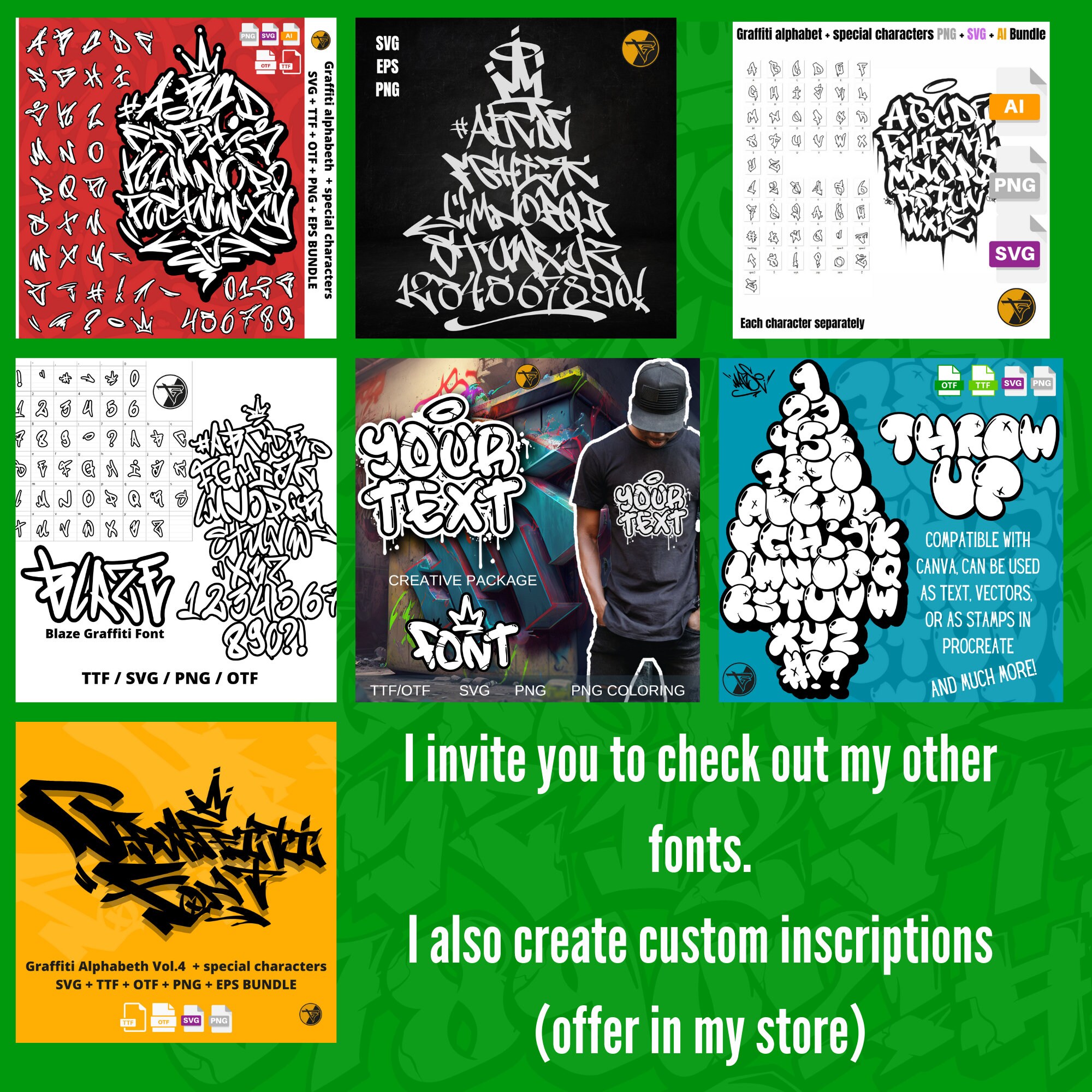 Graffiti Bold Blocks,urban Font,bundle Svg,png,ttf,letters,numbers ...