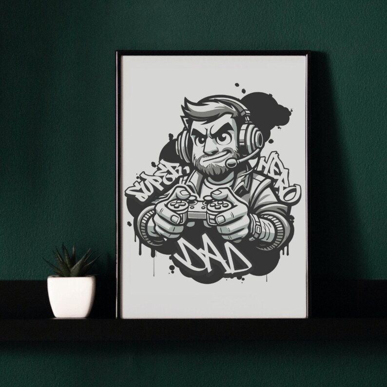 Superhero Gamer Dad Graffiti Illustration, Father's Day PNG SVG ...