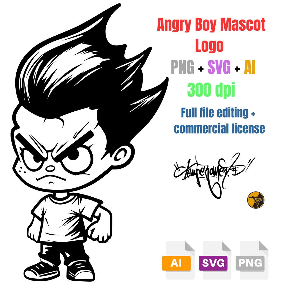Angry Boy Posture Mascot Logo Ai/svg/png Cricut File Clipart - Etsy ...