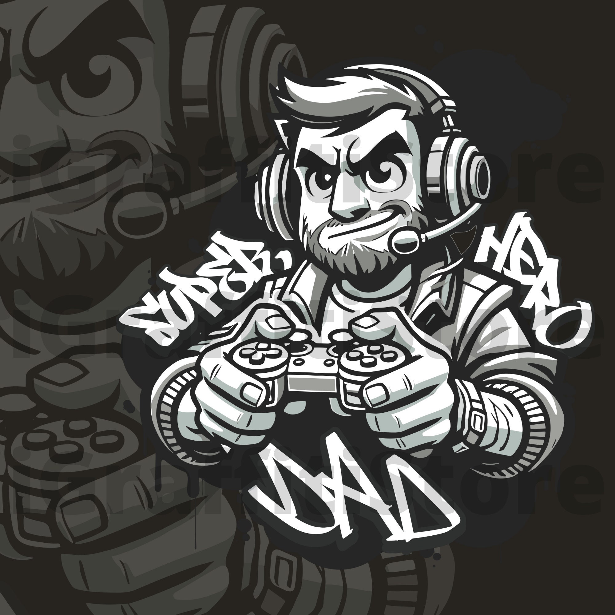 Superhero Gamer Dad Graffiti Illustration, Father's Day PNG SVG ...