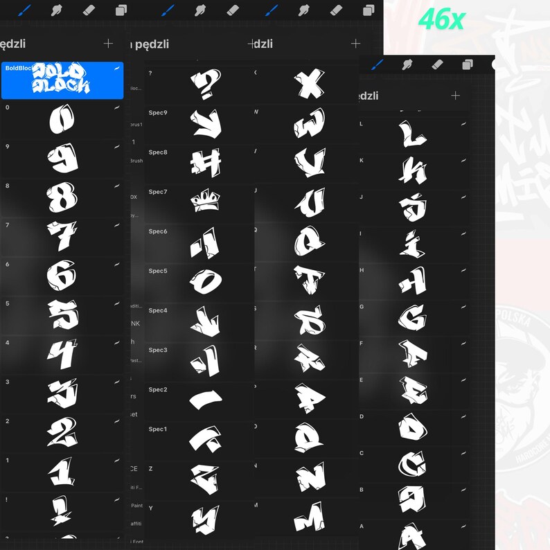 Graffiti Boldblock 3D Font–procreate Stamp Brush Set (46 Brushes ...