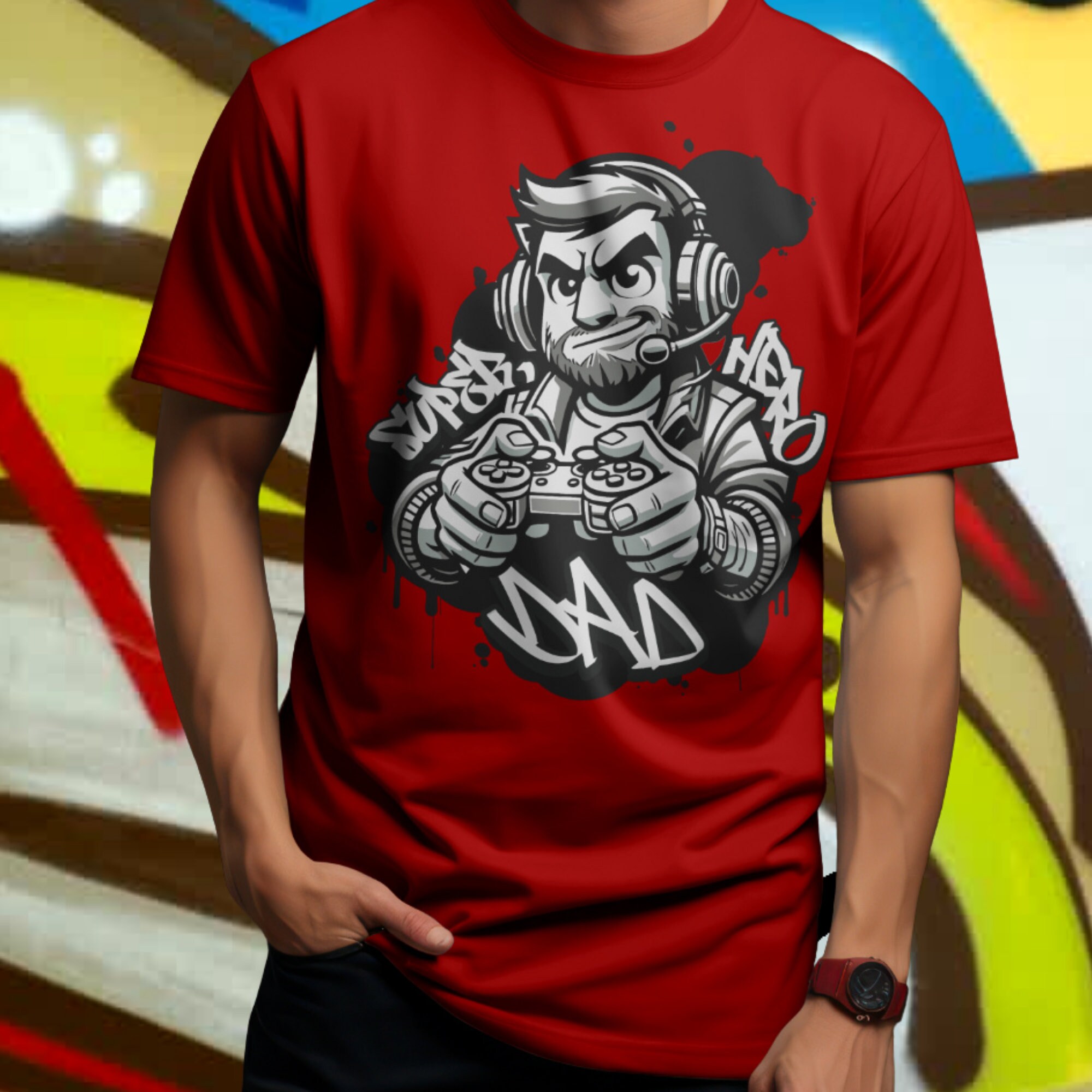Superhero Gamer Dad Graffiti Illustration, Father's Day PNG SVG ...