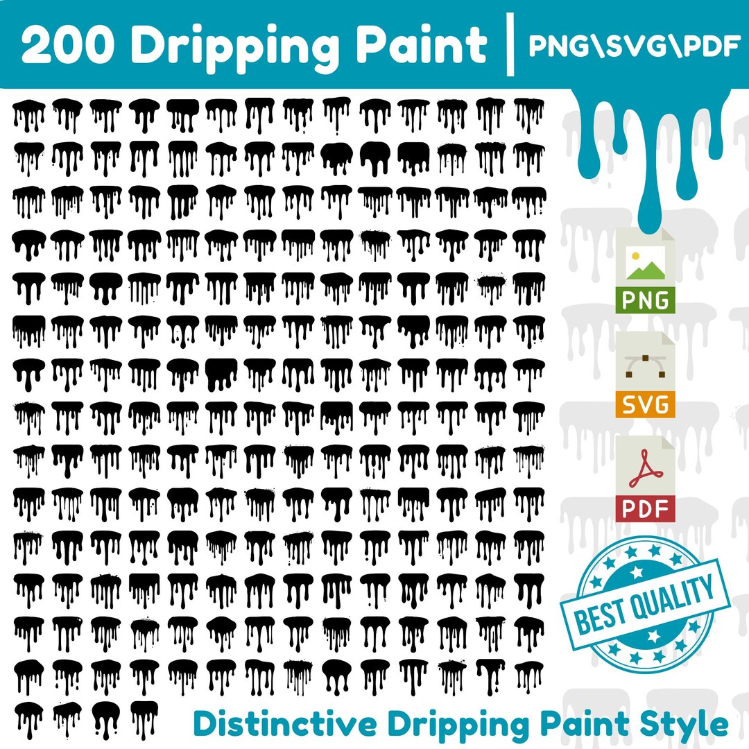 Dripping Paint Clipart Set – 200 PNG, SVG, PDF Graphics (digital ...