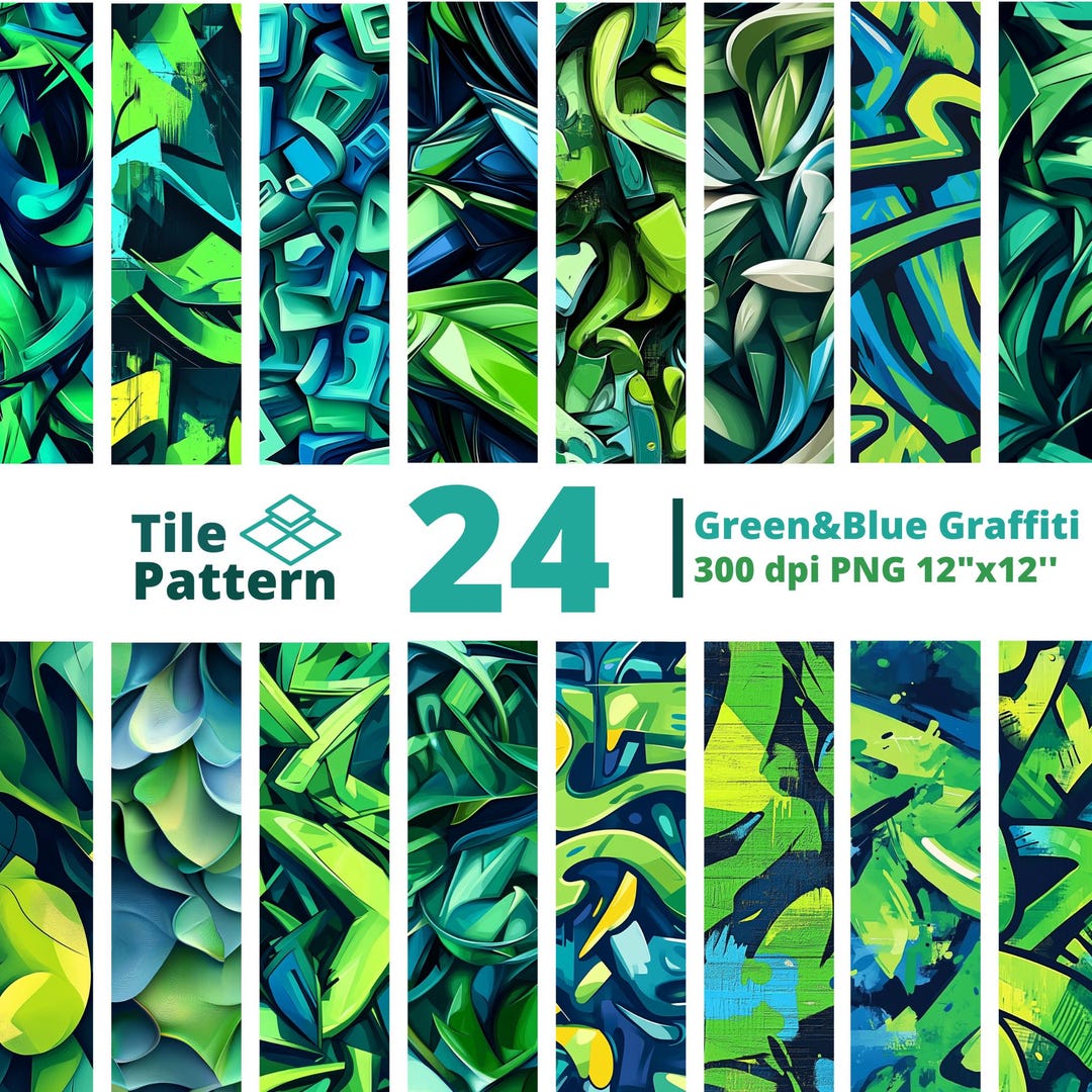 24 Seamless Green & Blue Pattern Tiles PNG – High-resolution 12x12 ...