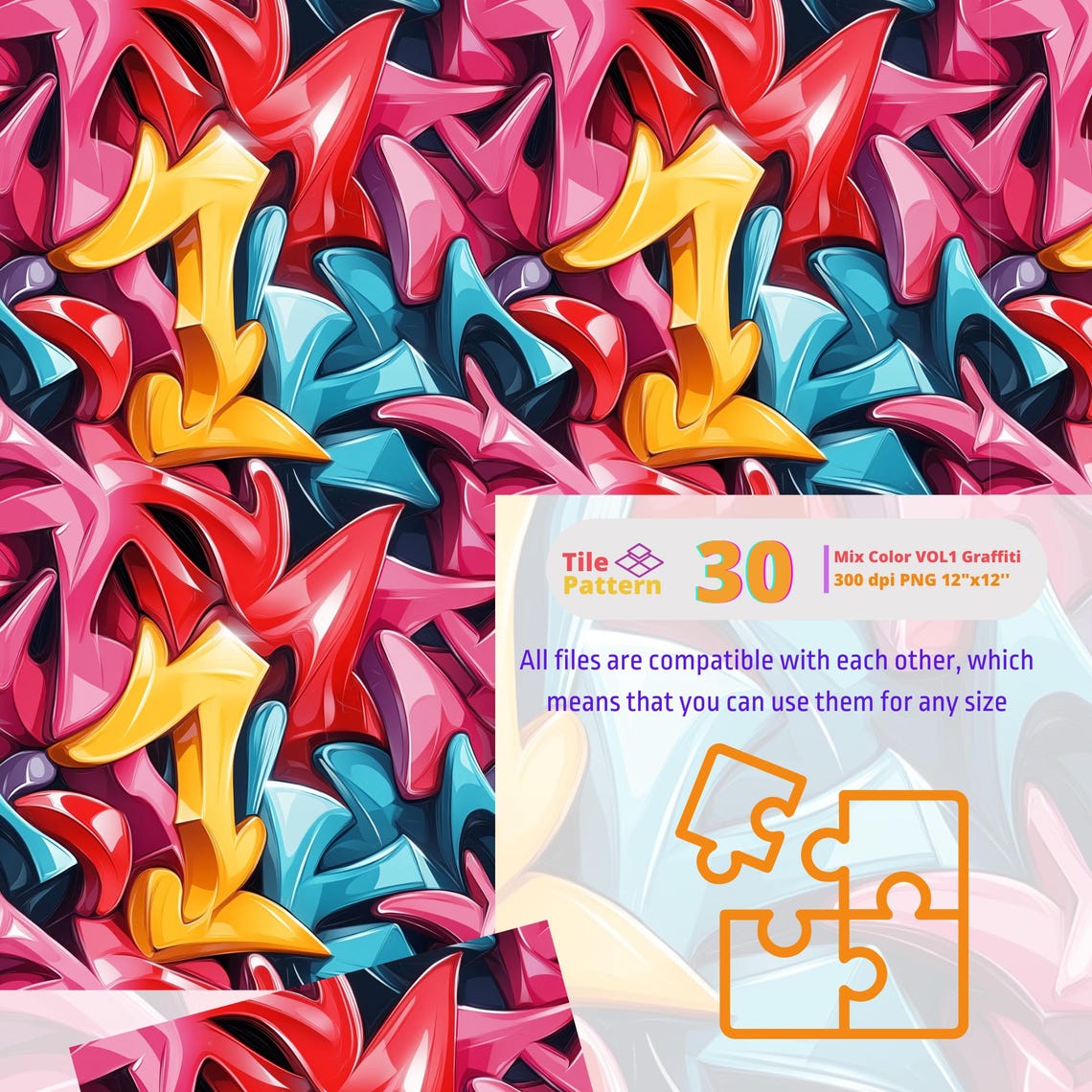 30 Seamless Color Mix 1 Pattern Tiles PNG High-resolution 12x12 Digital ...