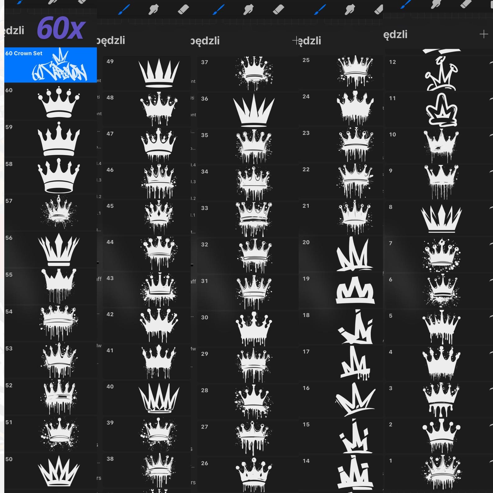 60 Graffiti Crown Procreate Brushes – Urban Stamp Pack (.brushset) - Etsy