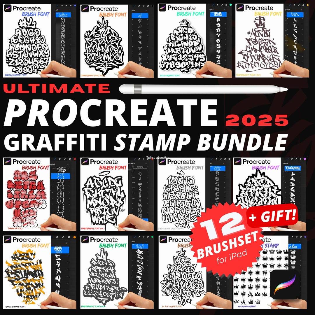 Ultimate Procreate Graffiti Font Stamp Bundle 2025 - 12+ Brushset Pack ...