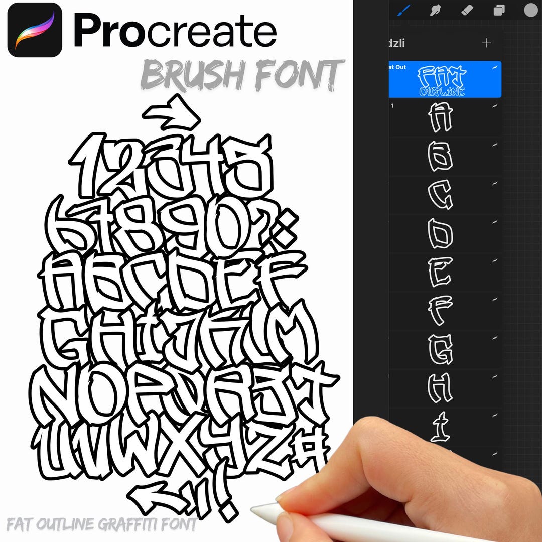 Fat Outline Graffiti–graffiti Brush Set for Procreate (43 Brushes) Font ...