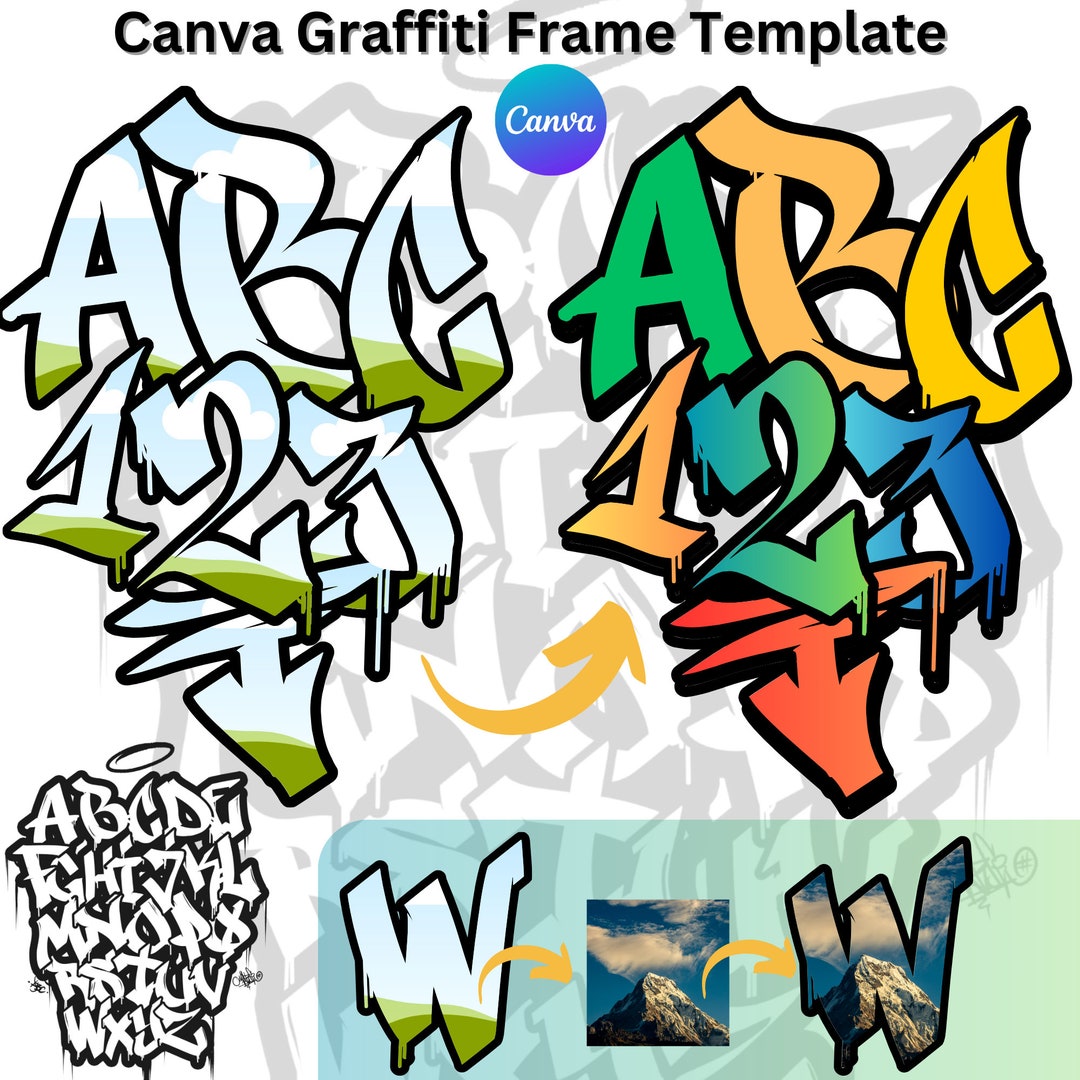 Graffiti Font Canva Frame Template (digital Download) - Etsy