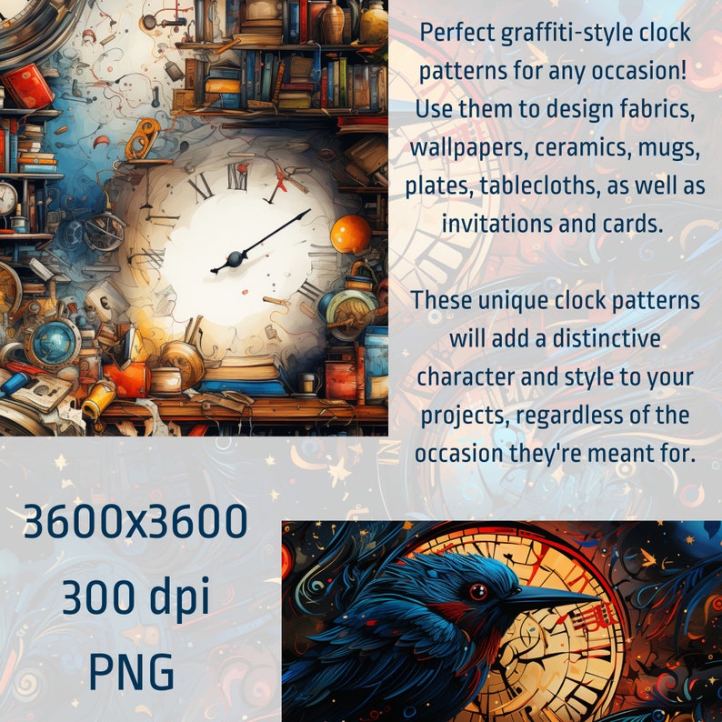 50 Clock Graffiti Tile Patterns, Seamless Street Style Digital Paper ...