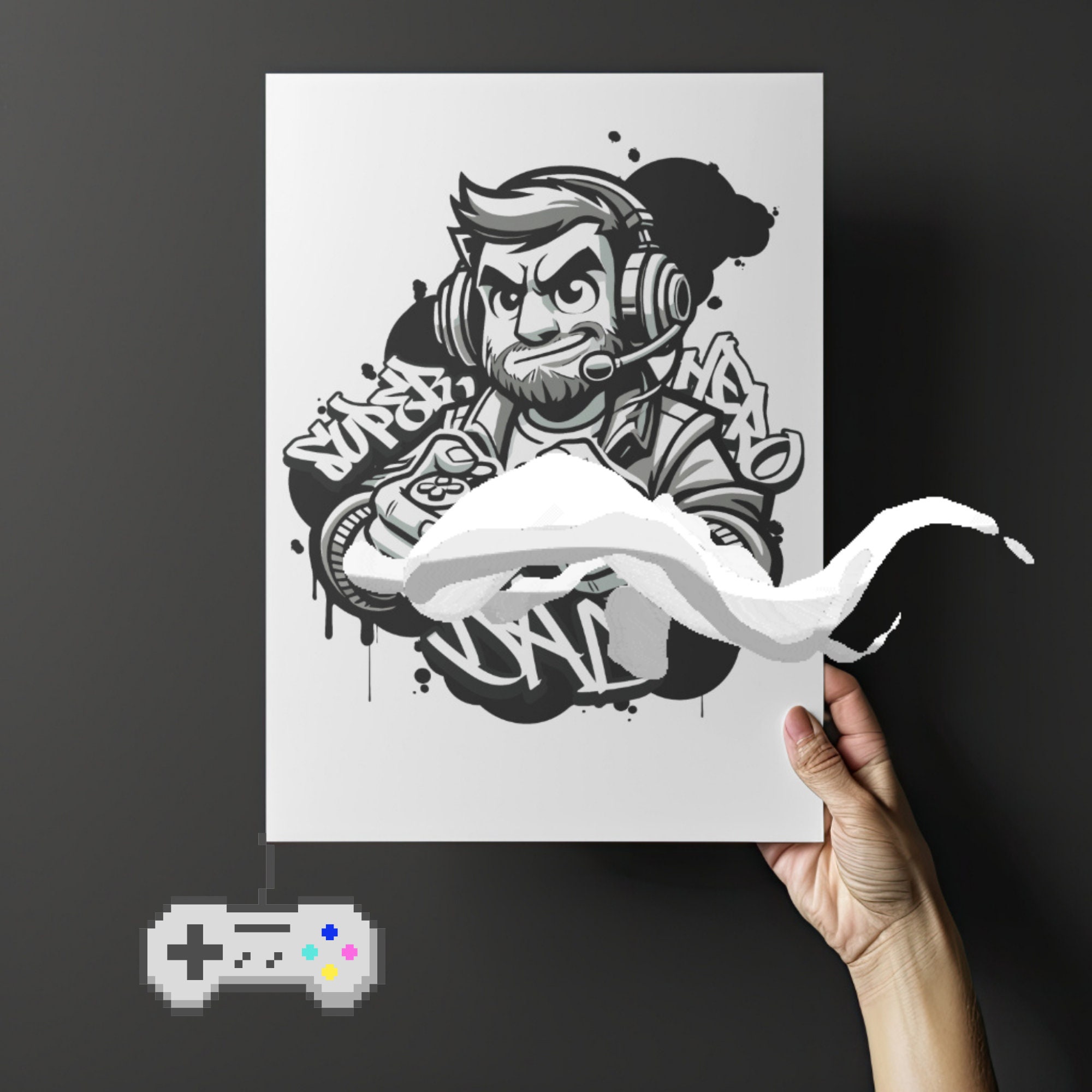 Superhero Gamer Dad Graffiti Illustration, Father's Day PNG SVG ...