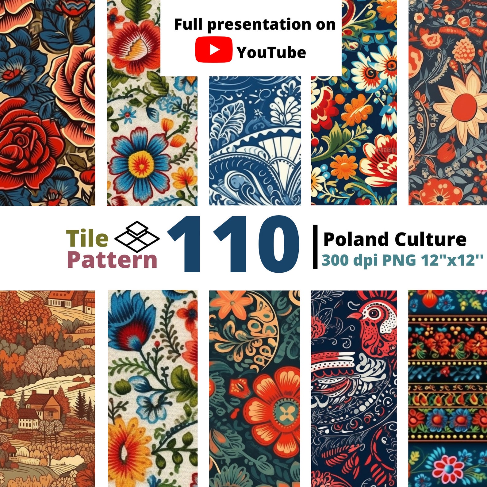 Polish Folk Art Tile Patterns, Slavic Floral Designs (digital Paper) - Etsy