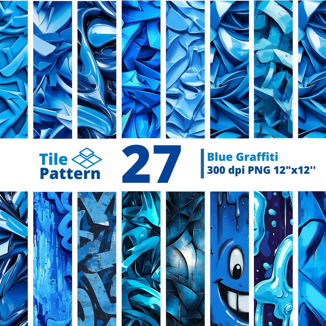27 Seamless Blue Pattern Tiles PNG – High-resolution 12x12" Digital ...