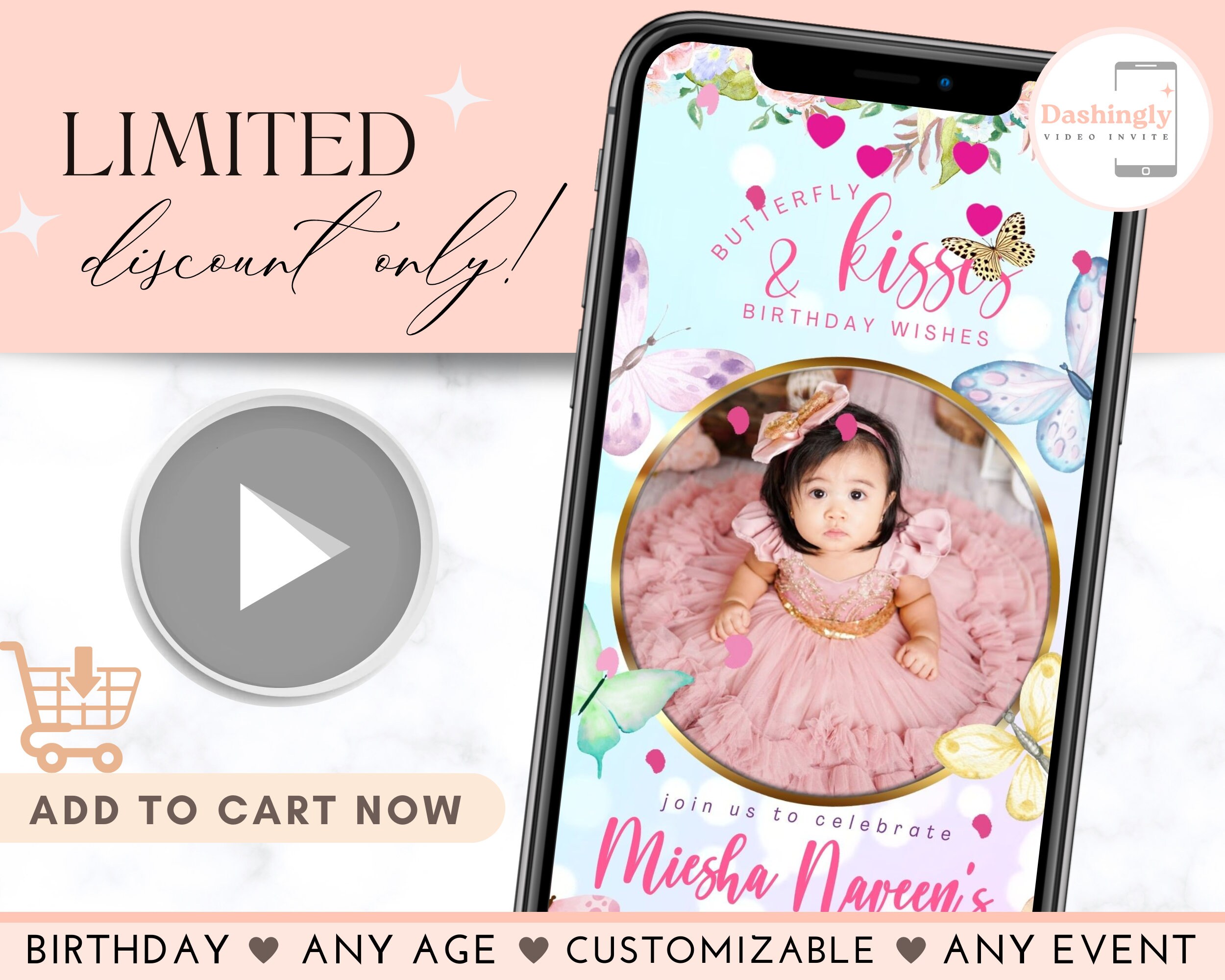 Butterfly Video Invitation Birthday Butterfly Kisses Birthday Wishes ...
