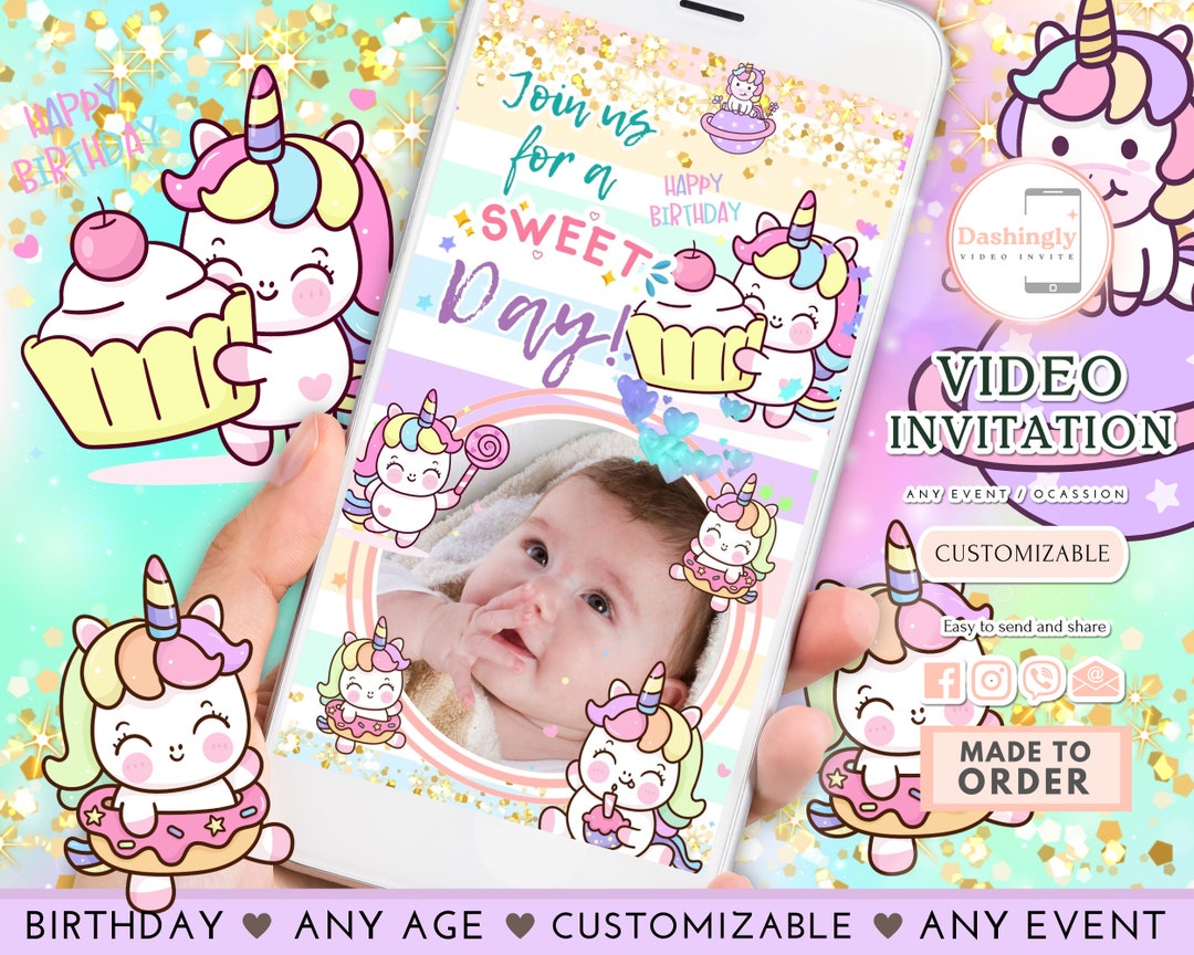 Unicorn Candyland Video Invitation Pastel Unicorn Birthday Invite ...