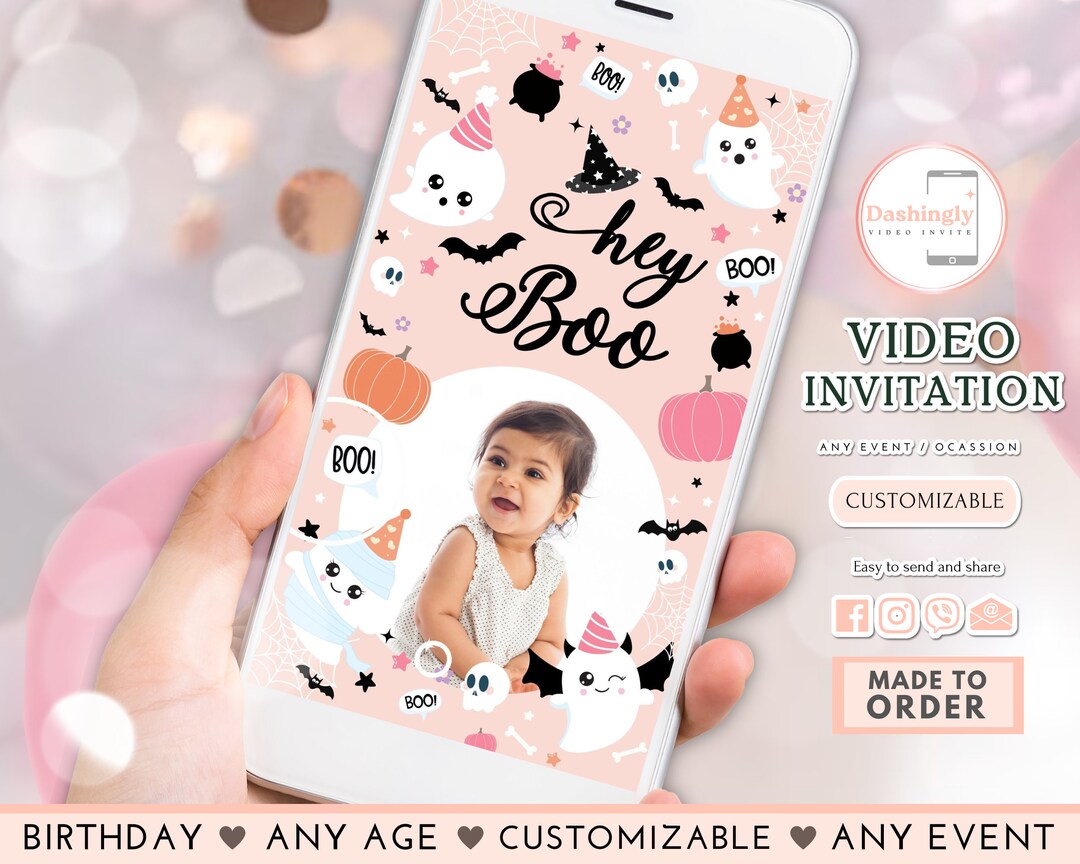 Hey Boo Video Invitation Boo Spooky Girly Ghost Party Girl Pink Spooky ...