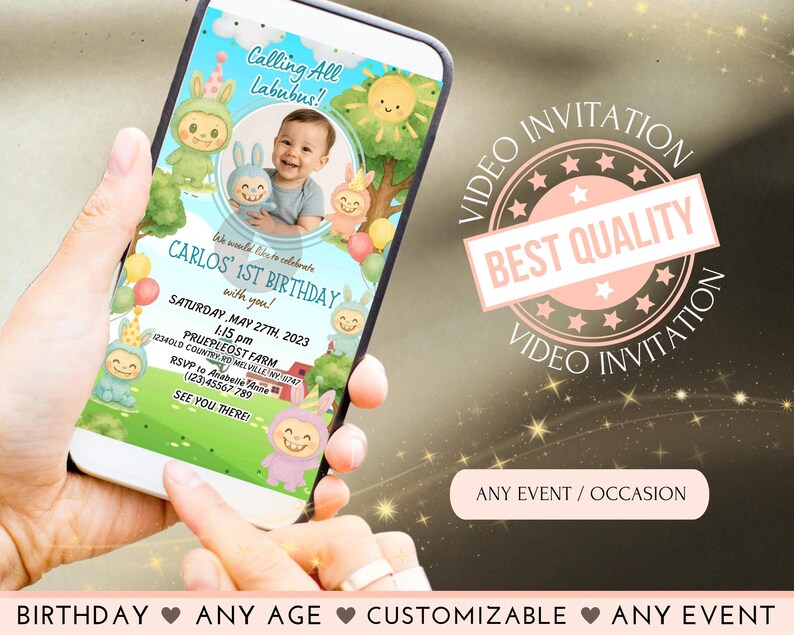 Labubu Video Invitation Labubu Birthday Invitation Labubus Colorful ...