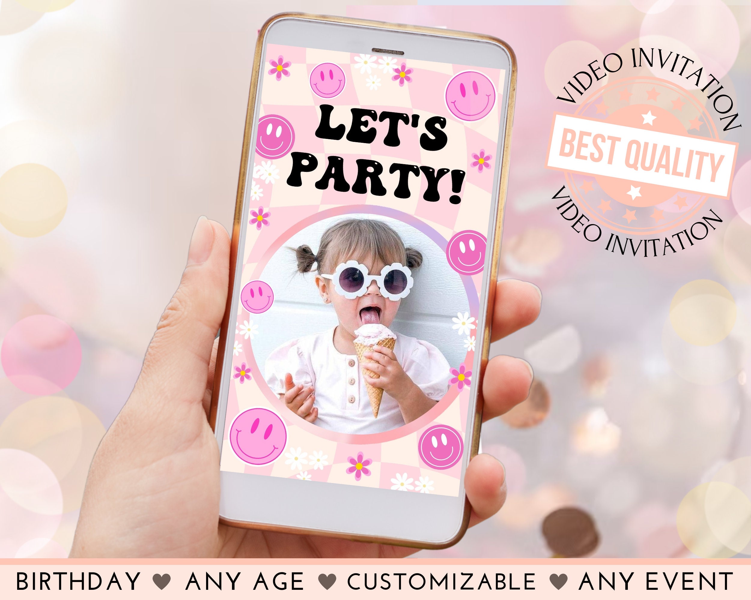 Pink Smile Face Video Invitation Happy Baby Face Pinky Birthday Party ...