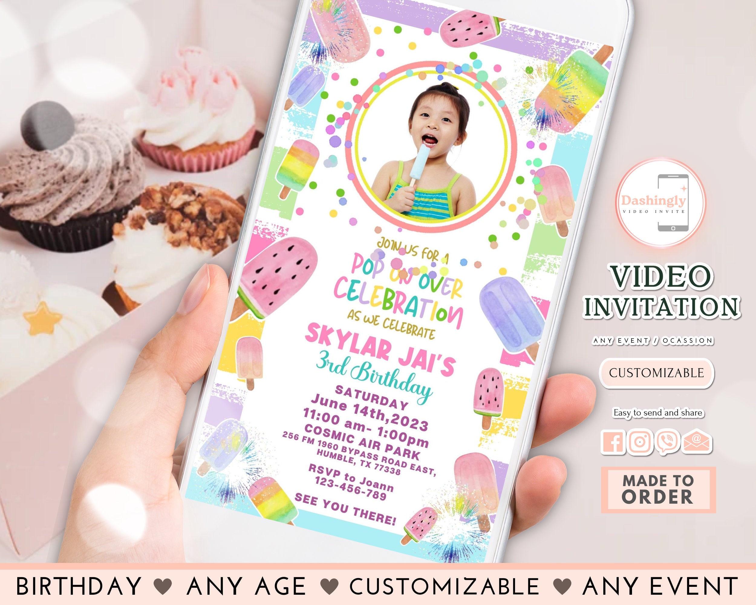Ice Pop Video Invitation Pop on Over Birthday Girl Summer Party Ice ...