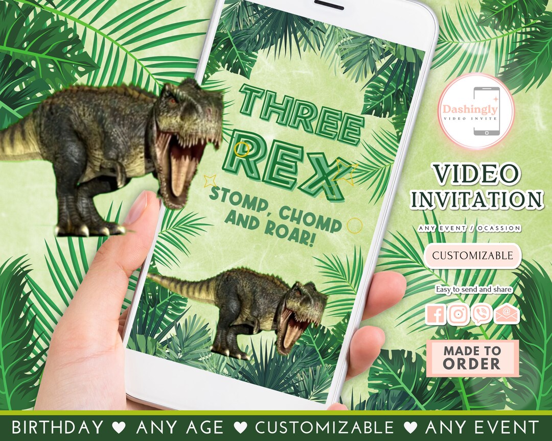 Three-rex Dinosaur 3rd Birthday Video Invitation (add Photo) - Etsy