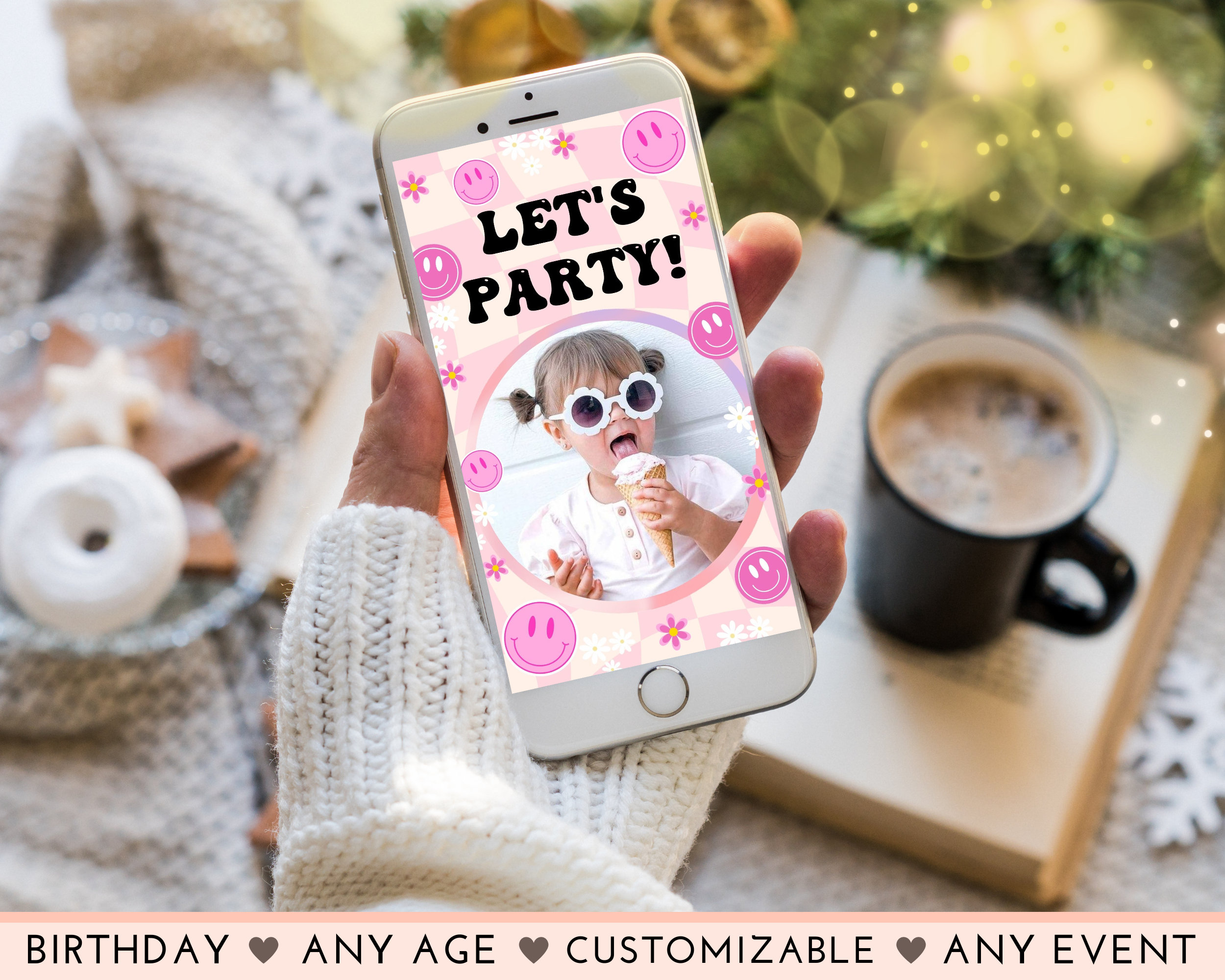 Pink Smile Face Video Invitation Happy Baby Face Pinky Birthday Party ...