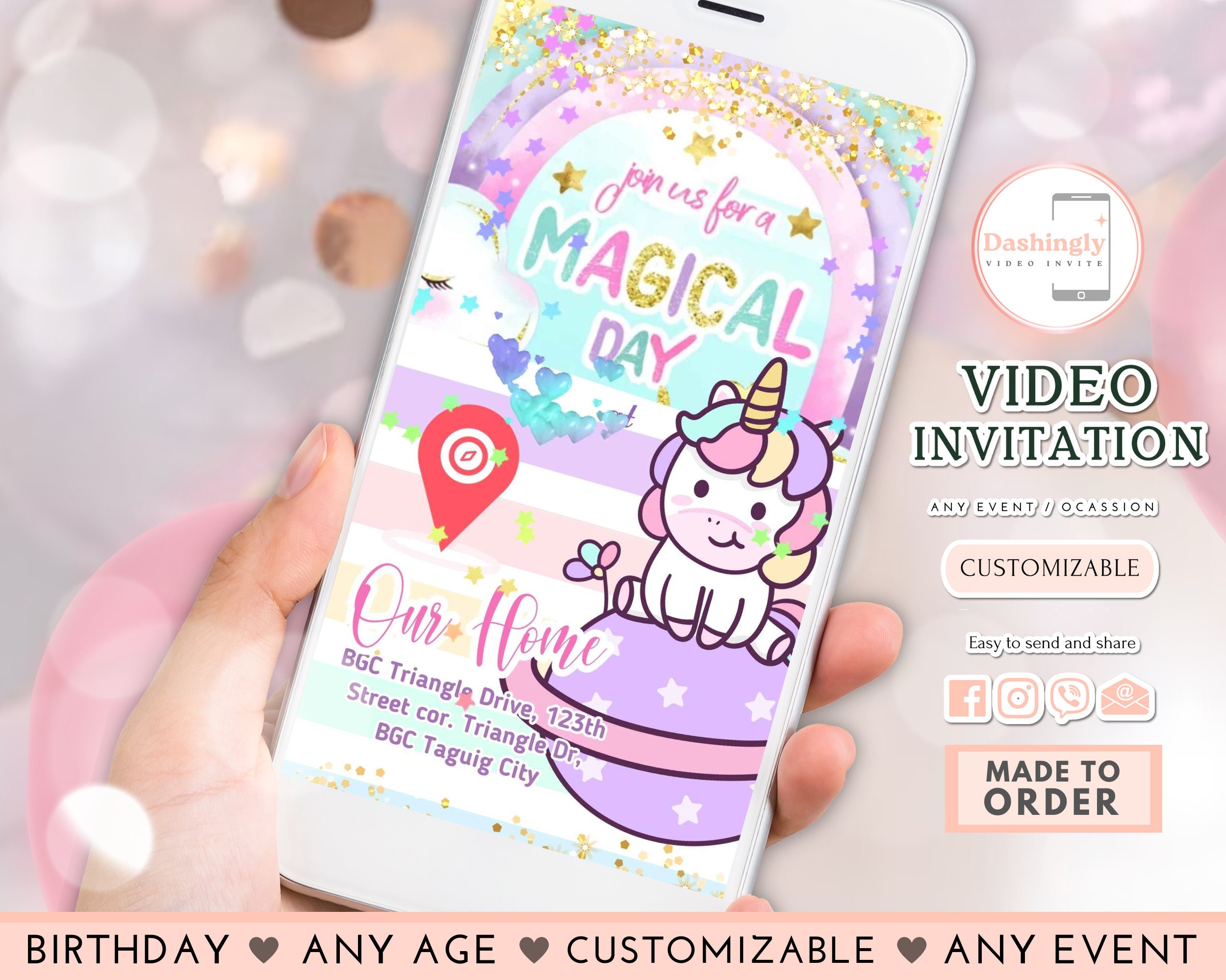Unicorn Candyland Video Invitation Pastel Unicorn Birthday Invite ...