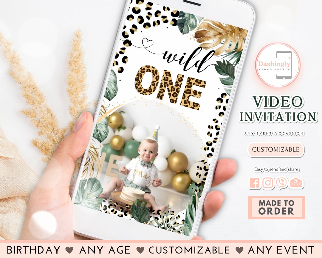Wild One Leopard Print Video Invitation Jungle Birthday Party ...