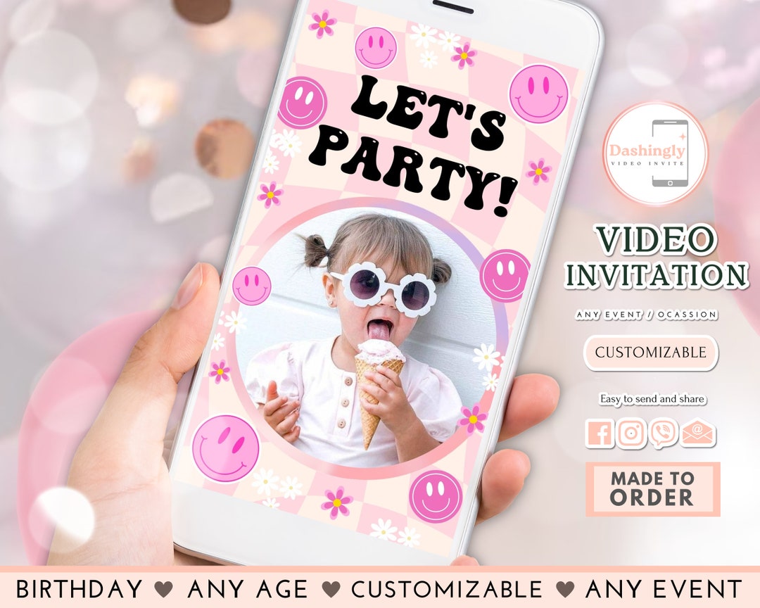 Pink Smile Face Video Invitation Happy Baby Face Pinky Birthday Party ...