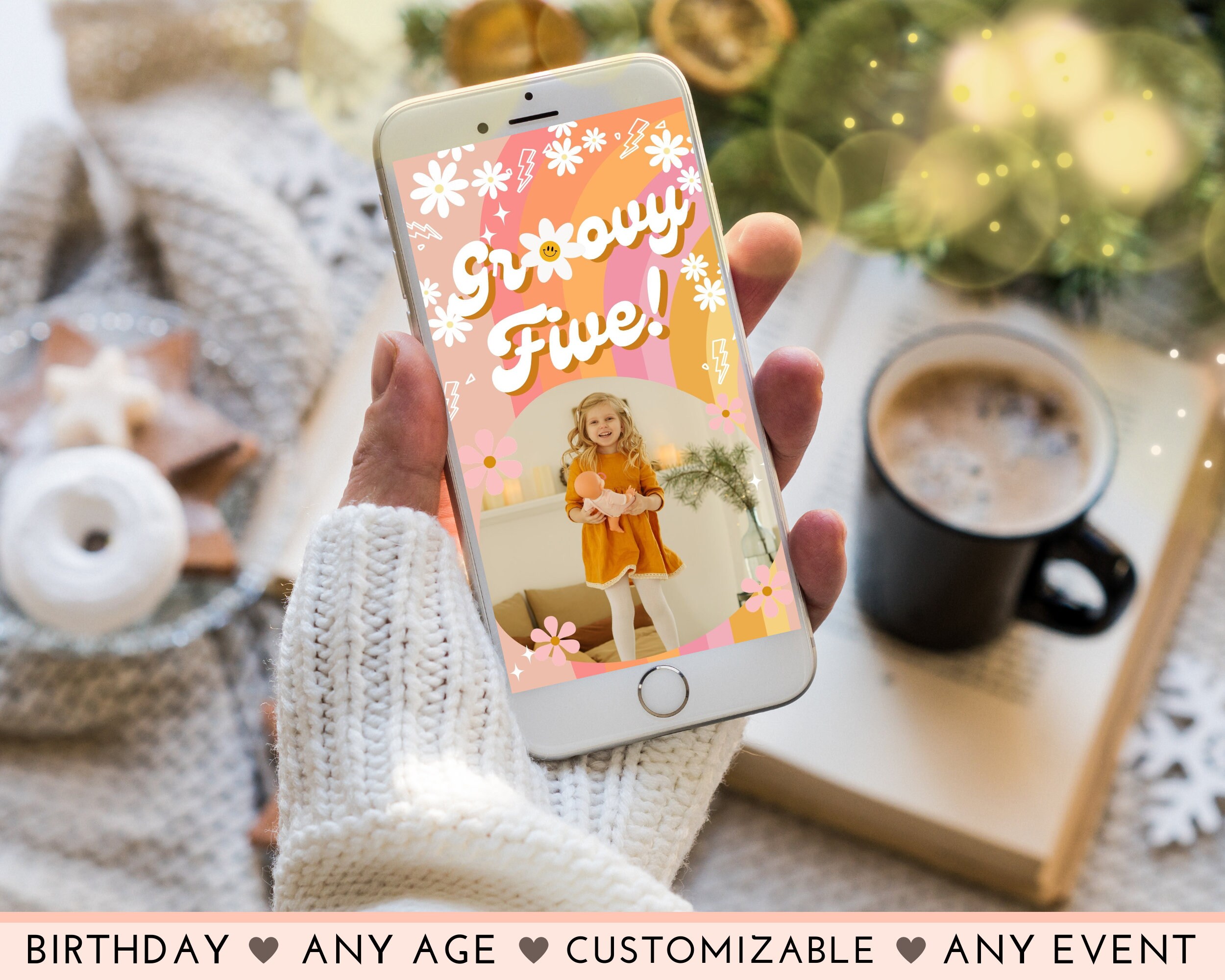 Groovy Five Birthday Video Invitation Retro Floral 70'sparty Hippie ...