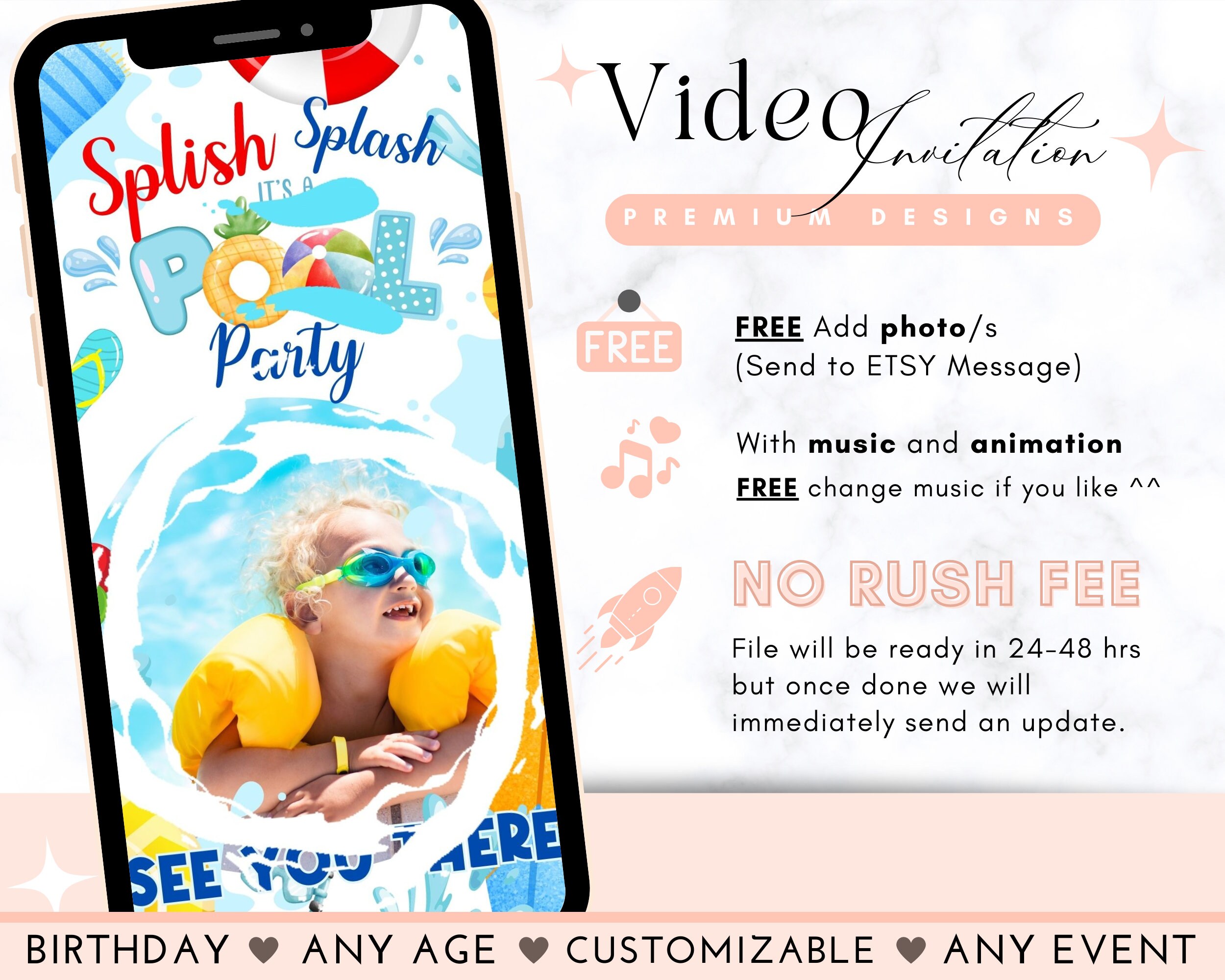 Pool Party Birthday Invitation Summer Splish Splash Pool Party Swimming ...