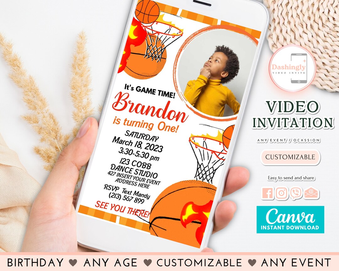 Basketball Birthday Video Invitation Minimalist Basketball Party Video ...