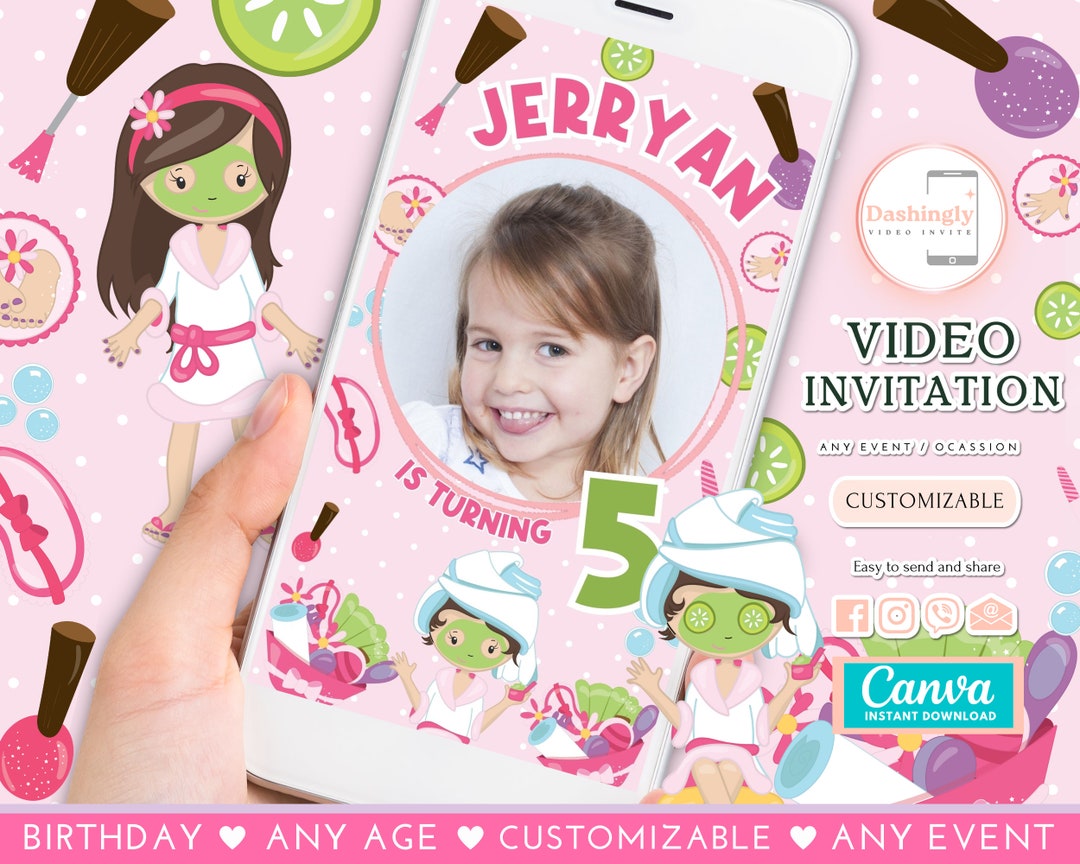 Spa Day Video Invitation Spa Girl Manicures Pedicures Editable Digital ...