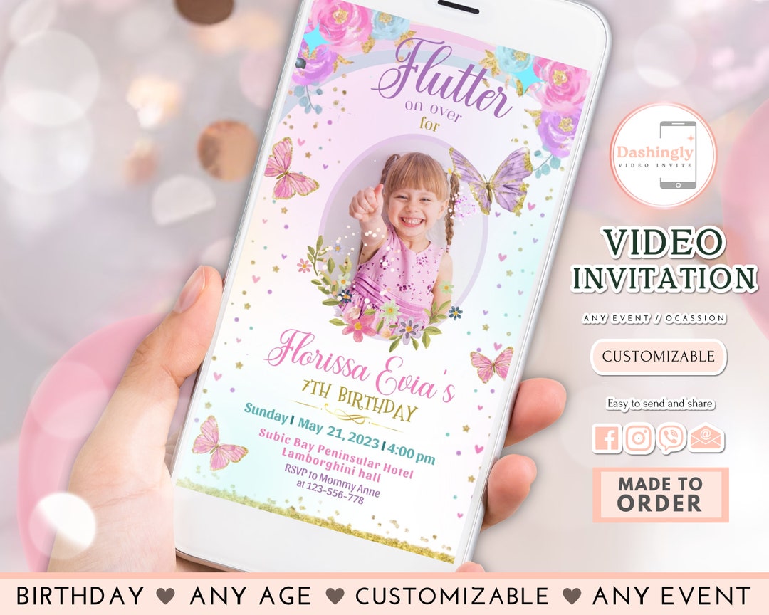 Butterfly Birthday Video Invitation: Whimsical Floral Garden (add Photo ...