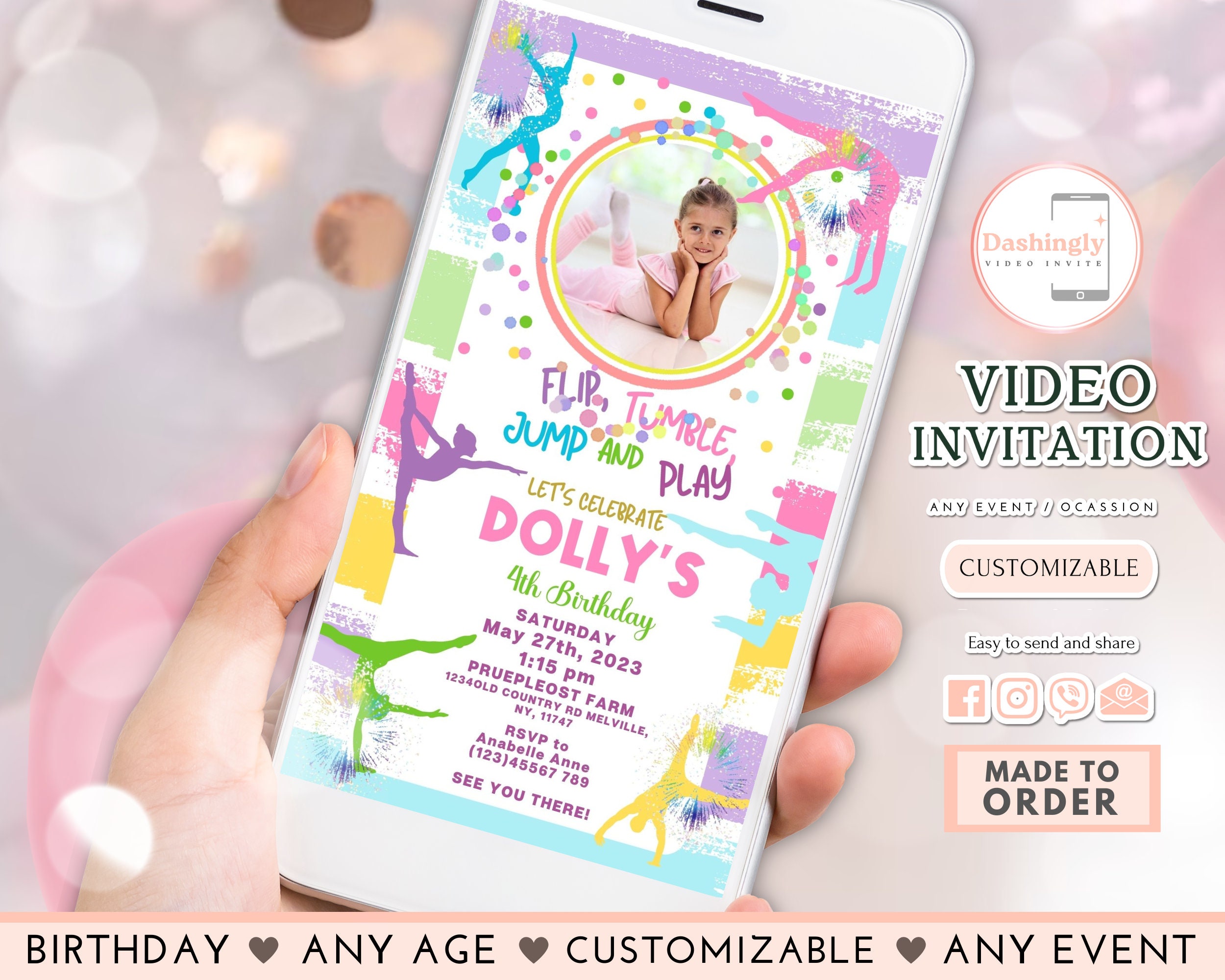 Gymnastics Video Invitation Gymnastics Birthday Invitation Tumbling ...
